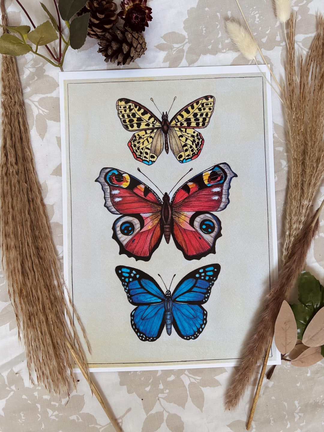 Three Butterflies Painting Illustration Print - Etsy UK