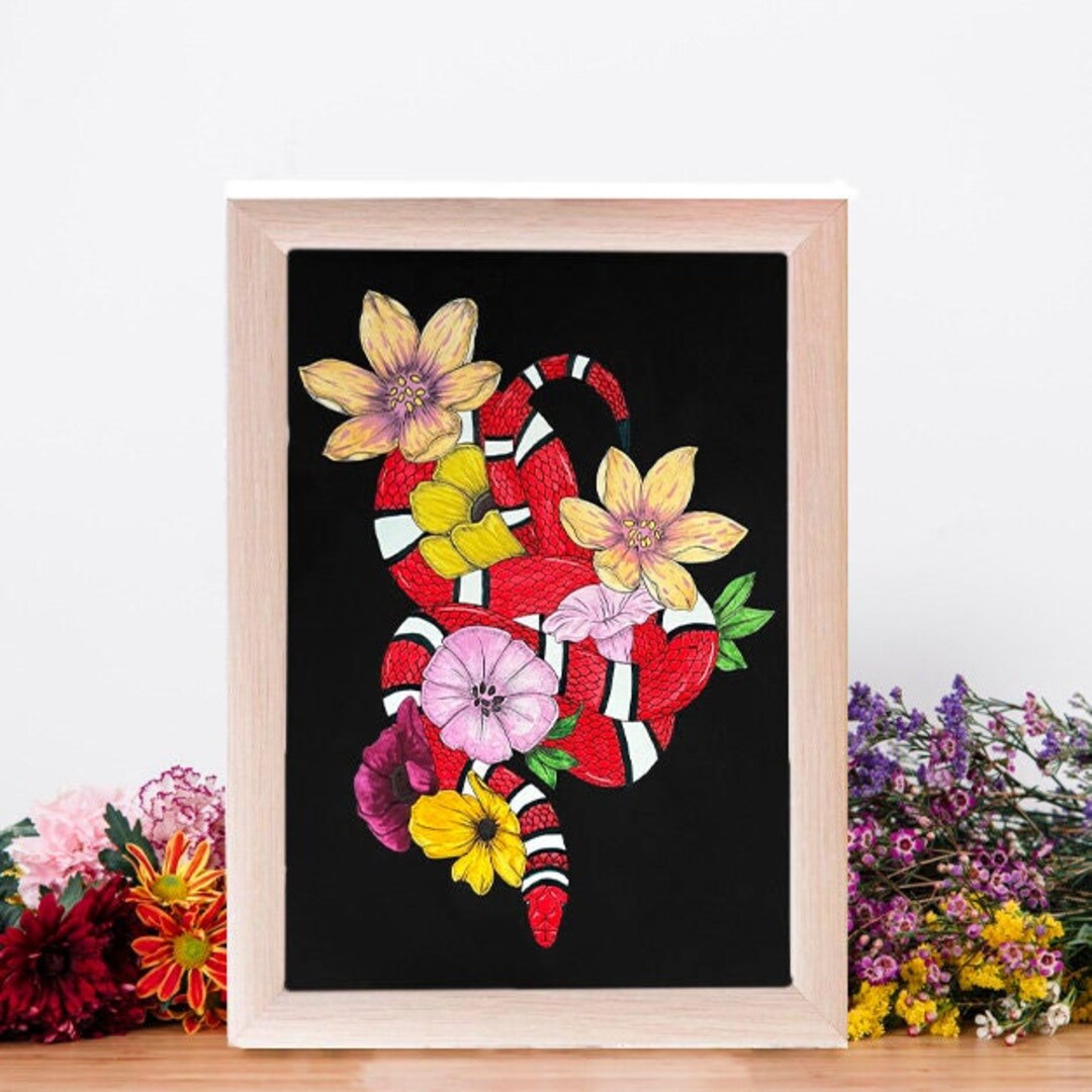 Red Milk Snake With Flowers Watercolour Art Print - Etsy
