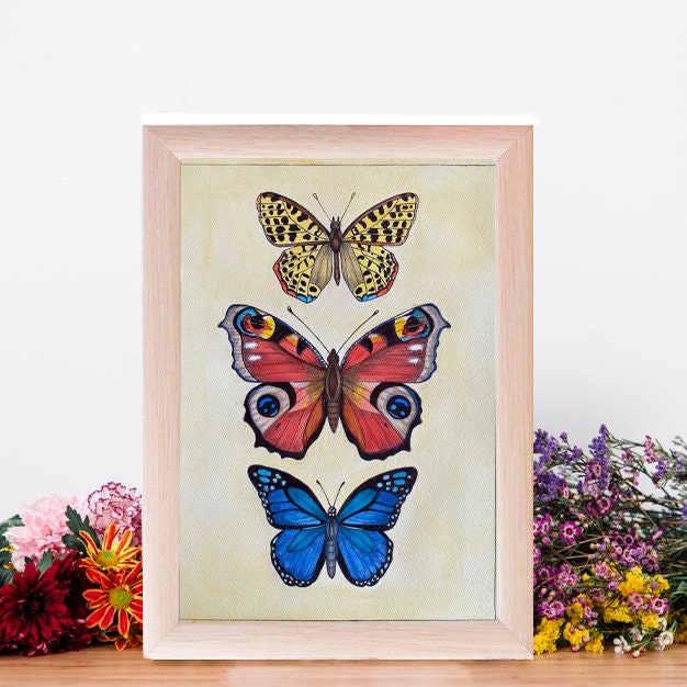 Three Butterflies Painting Illustration Print - Etsy UK