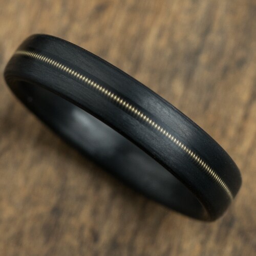 Guitar String Ring Black Tungsten Wedding Band Mens Ring - Etsy