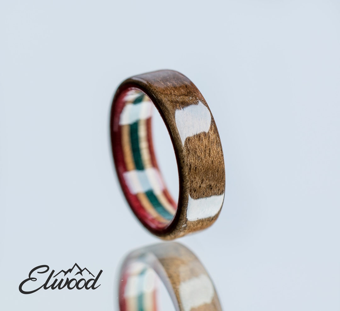 Walnut and Canadian Maple Ring - Wedding Ring - Red and Green Ring ...
