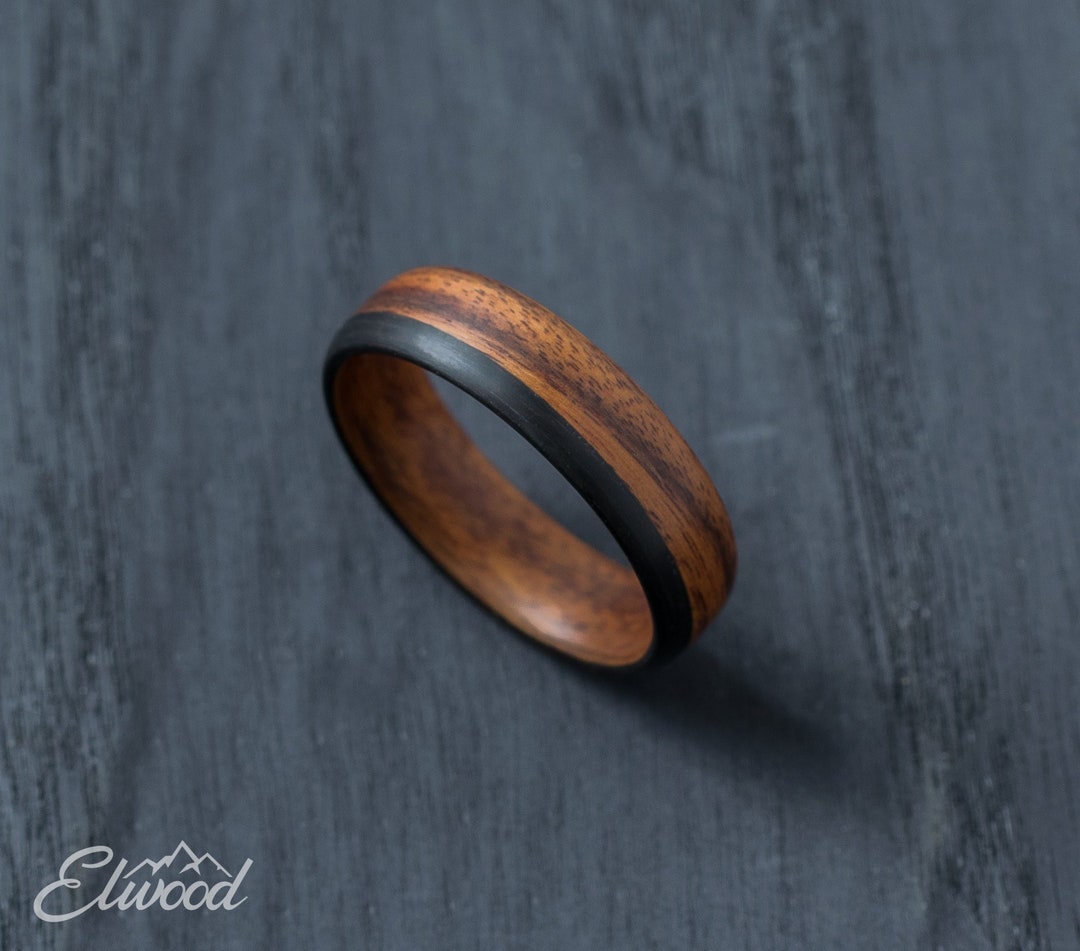 Rosewood and Ebony Wood Ring, Dark Mens Band, Matte Black Ring, Rustic ...