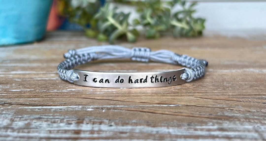 I Can Do Hard Things | Hand Stamped Bracelet | Adjustable Aluminum Bar ...