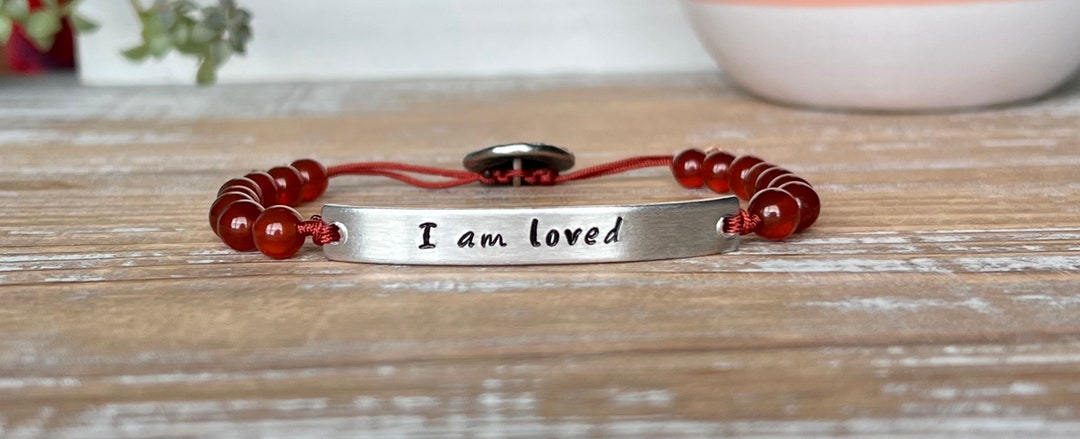 I Am Loved | Hand Stamped Adjustable Button Bracelet | Beaded Bracelet ...