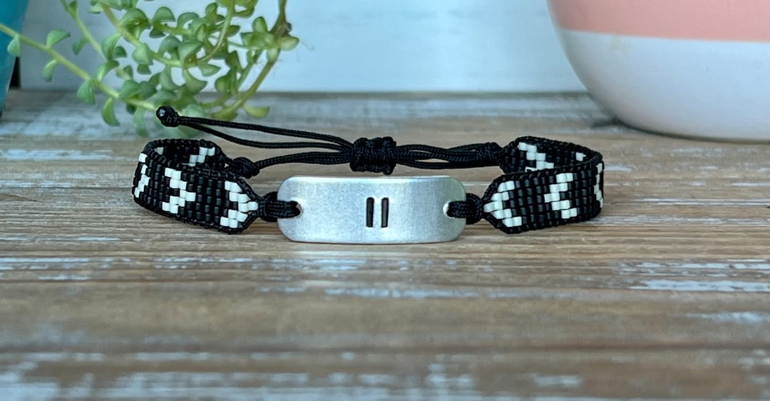 Pause | Hand Stamped Bracelet | Bead Loom Bracelet | Adjustable ...