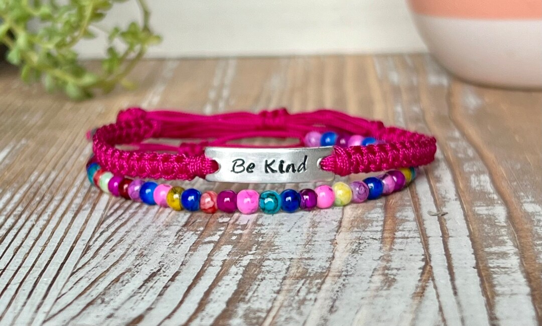 Be Kind Hand Stamped Bracelet Set Adjustable Bracelet Set Beaded ...