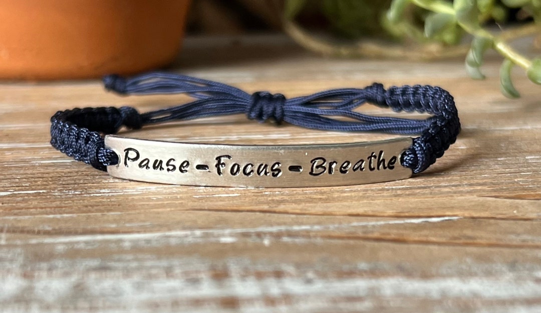 Pause Focus Breathe | Hand Stamped | Adjustable Aluminum Bar Bracelet ...