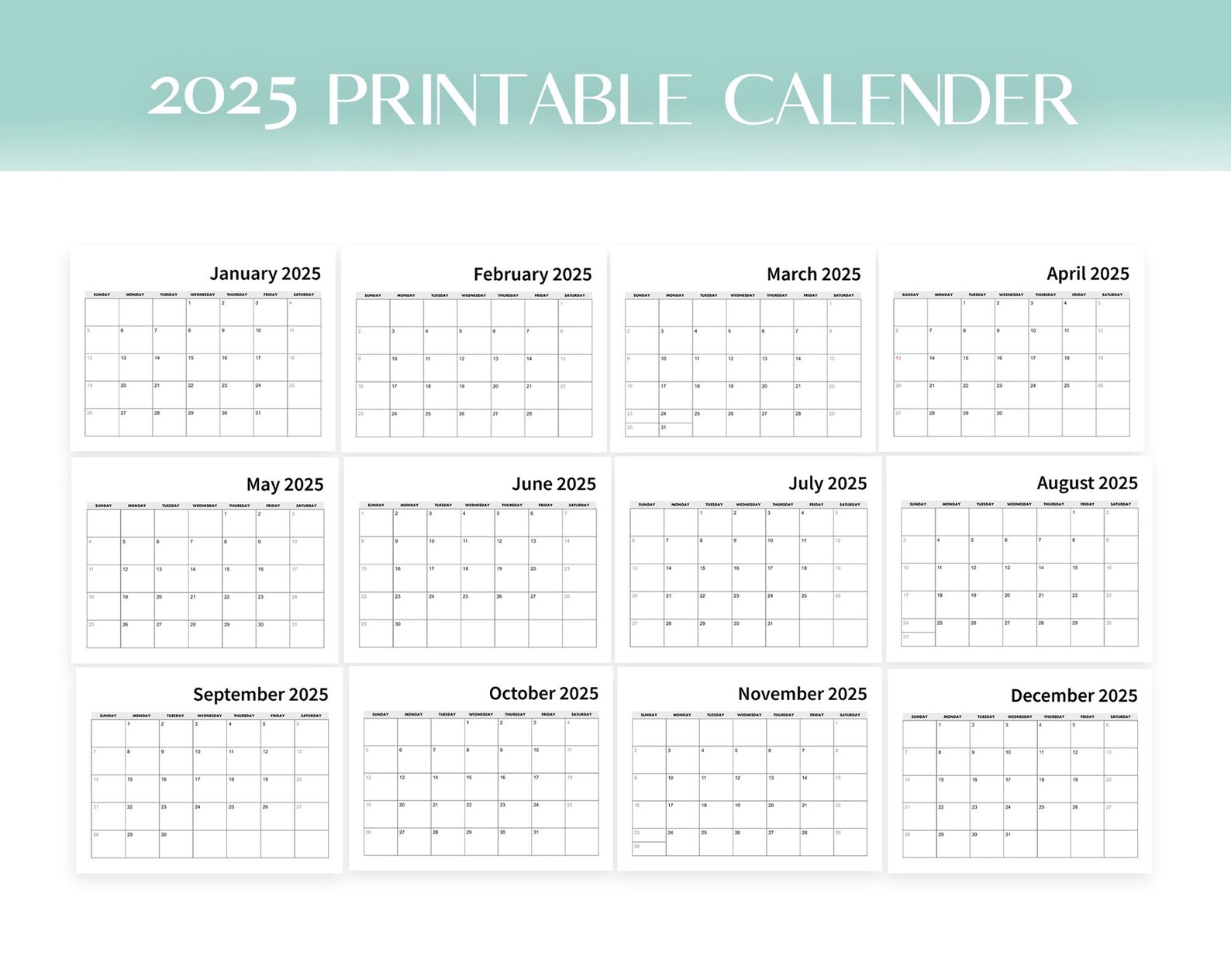 Printable 2025 Calendar, Clean 2025 Wall Calendar, Monthly Plan ...