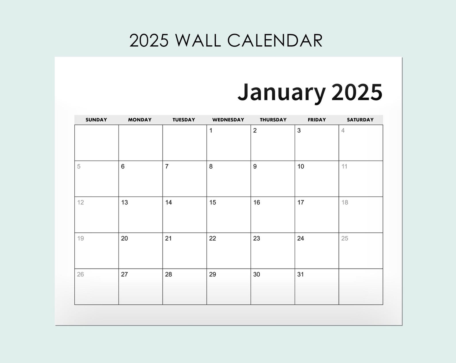 Printable 2025 Calendar, Clean 2025 Wall Calendar, Monthly Plan ...