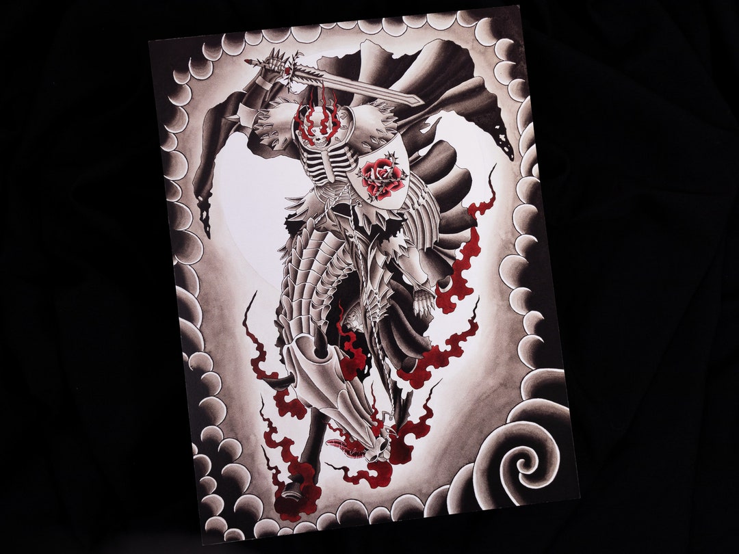 Art Print of Skull Knight 40x30 Watercolor and Ink Painting - Etsy