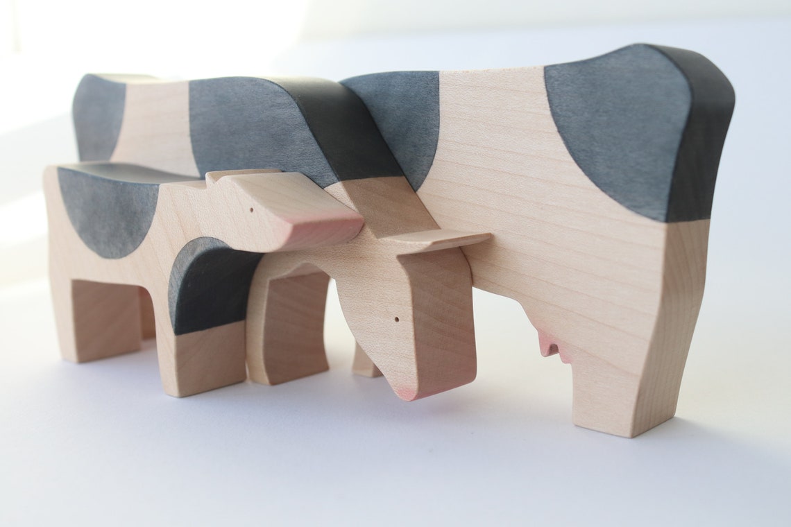 Wooden cow figurine Cow toy Calf toy Wooden toy Farm | Etsy