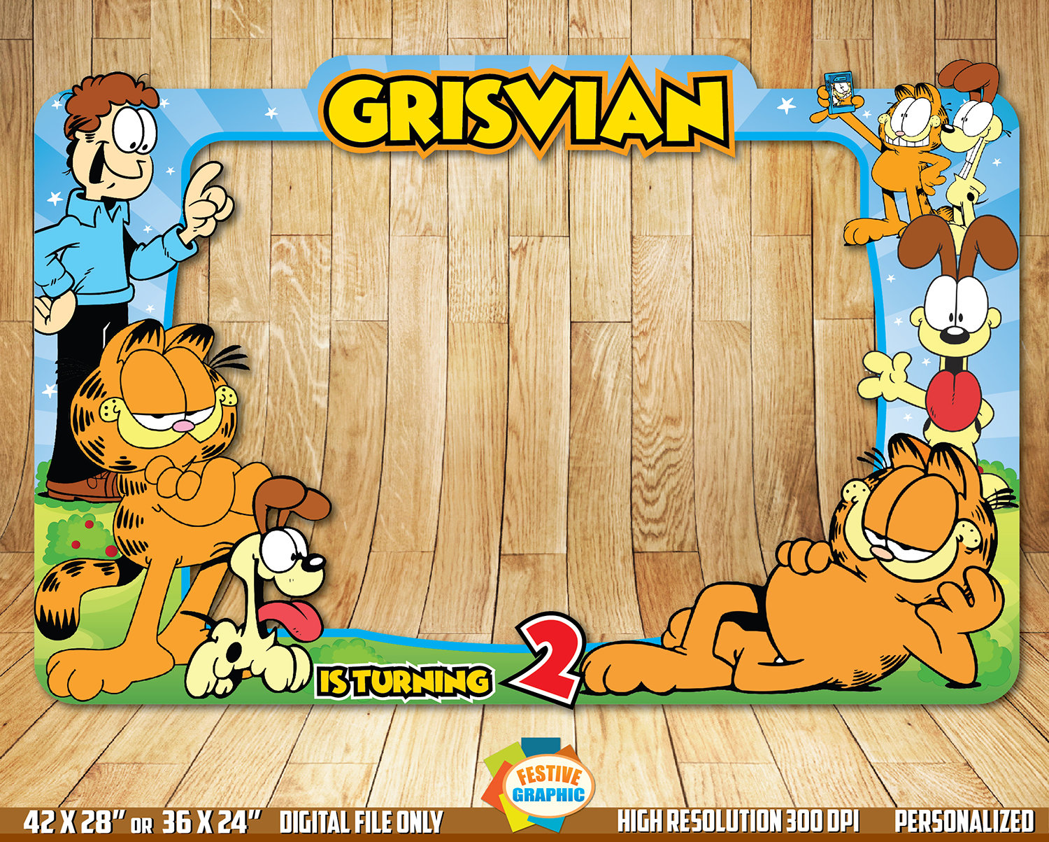 Garfield Photo Booth Frame Garfield Birthday Frame Garfield | Etsy