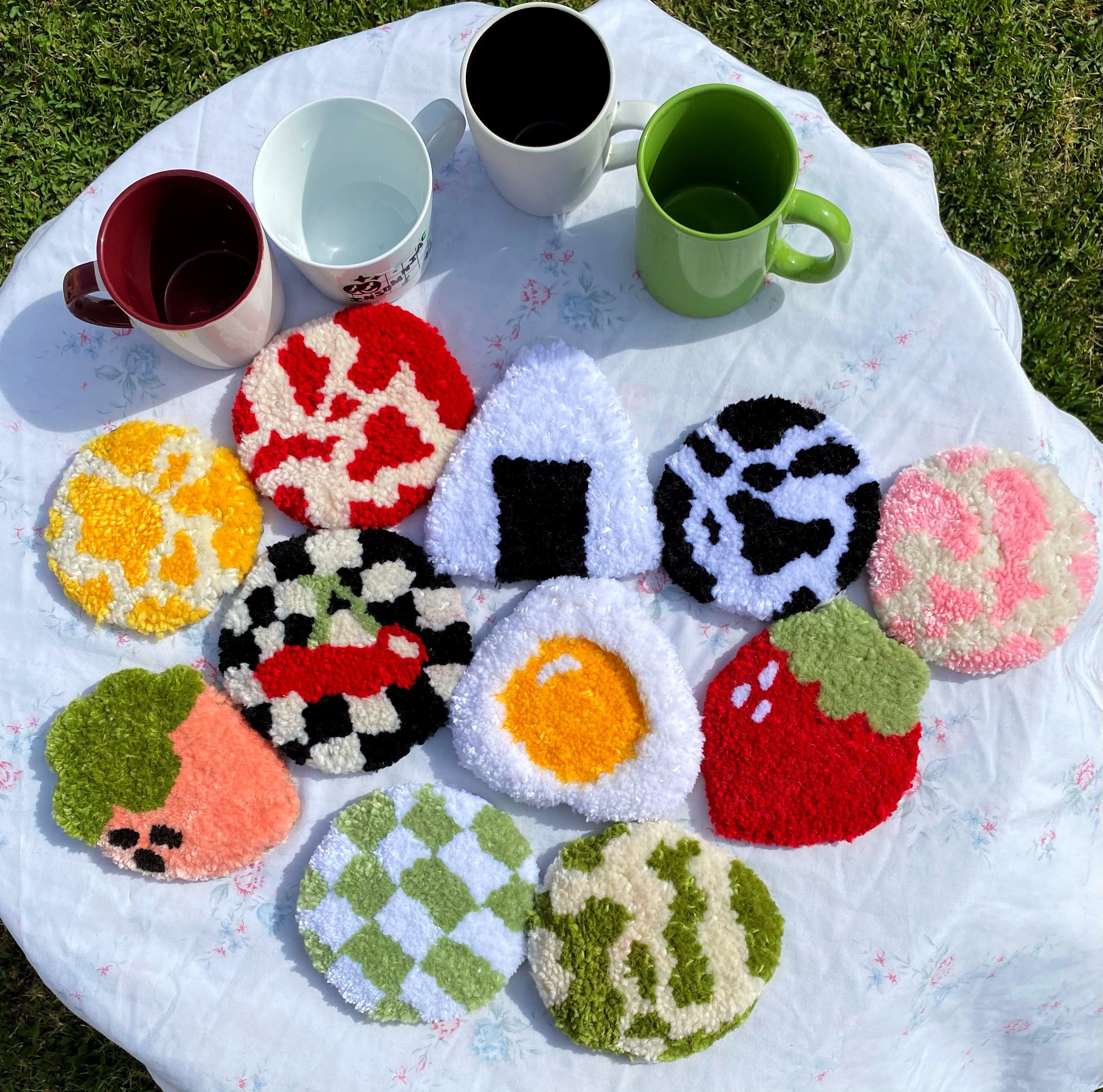 Home & Living Coasters Drink & Barware Punch Needle Coasters,Funky Mug ...