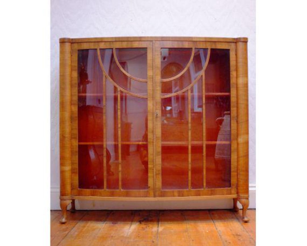 Vintage Cabinet Utility Mark WWIII Art Deco Walnut Bow Fronted Double ...