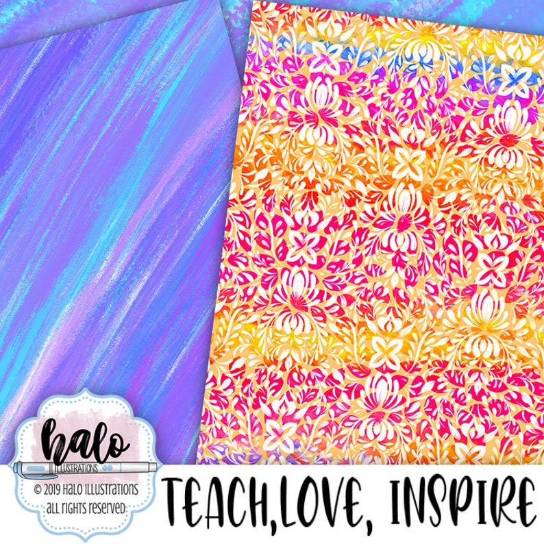 Teach Love Inspire Digital Paper Teacher Paper Pack School - Etsy