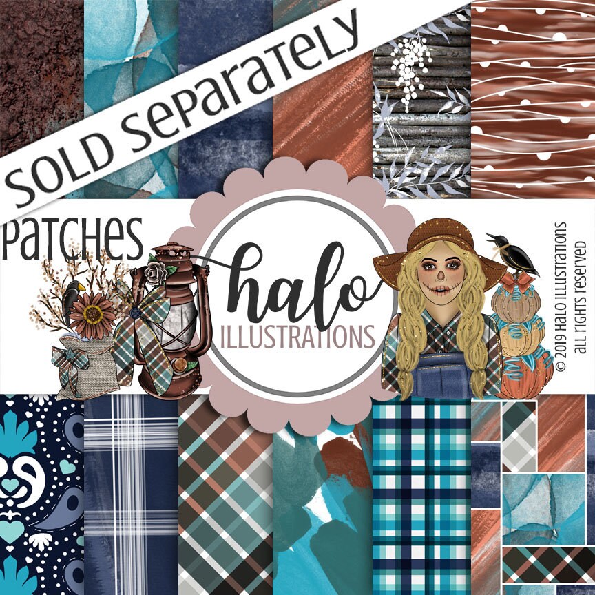 Fall Patchwork, Fall Scarecrow, Autumn Clipart, Crow Rustic Art, Hand ...