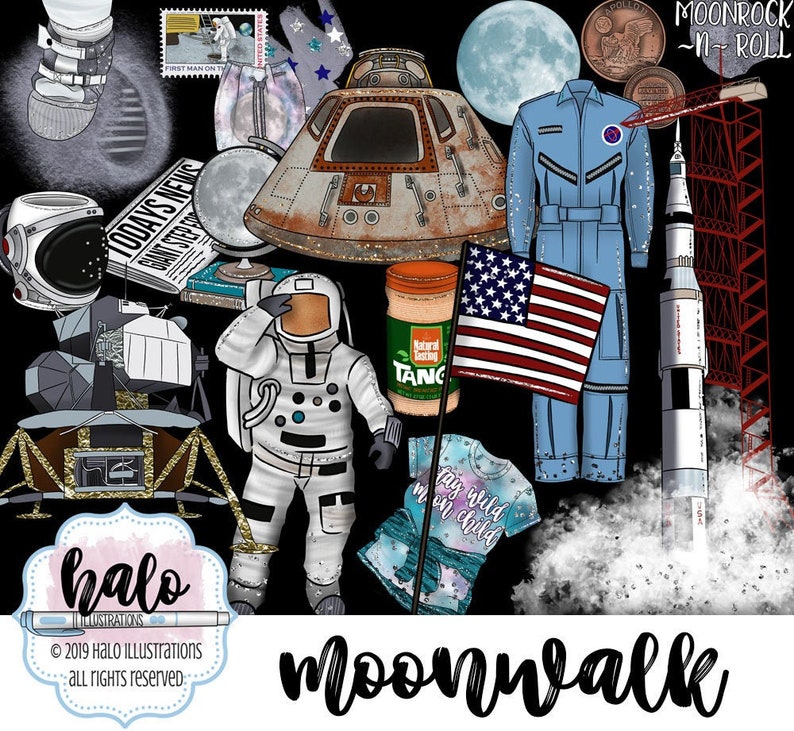 Astronaut Clipart Celestial Clipart Moon Walk Anniversary | Etsy