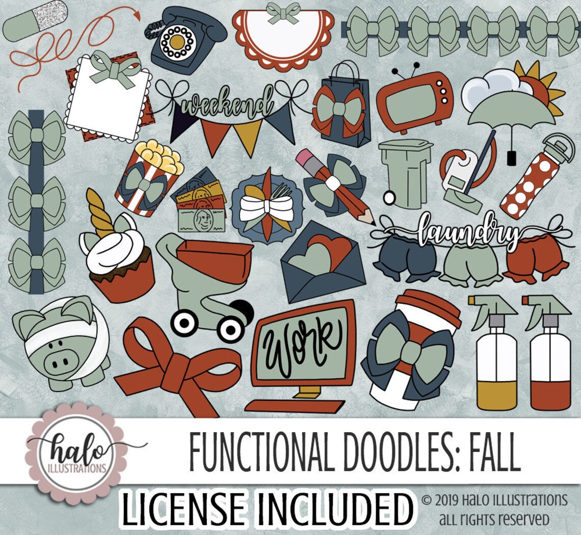 Doodle Clipart Functional Planner Art for Stickers Hand - Etsy