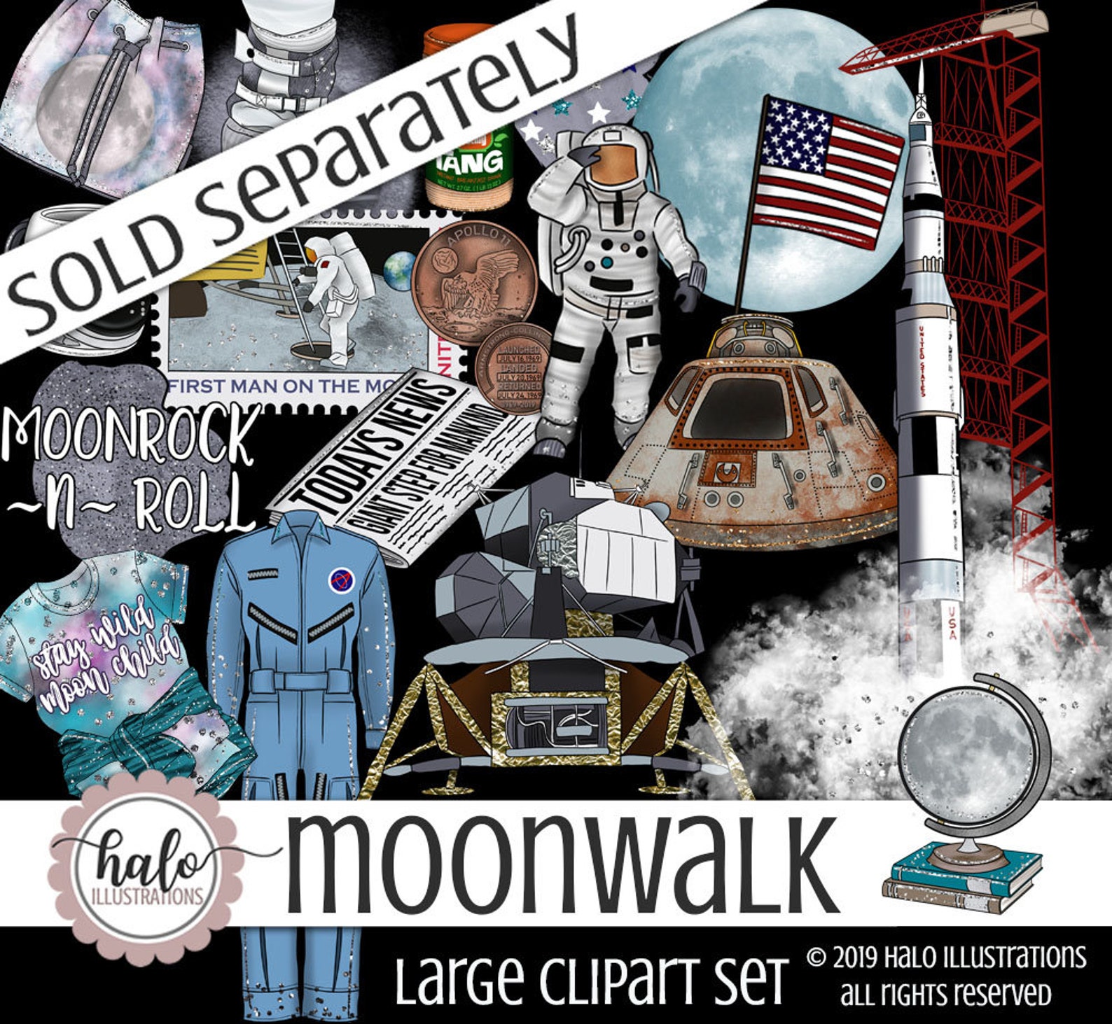 Moon Walk Anniversary, Man on the Moon, Moon Clipart, Space Clip Art ...
