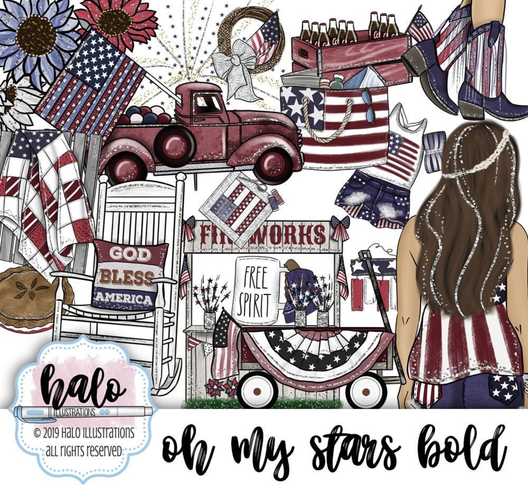 4th of July Patriotic Clipart Planner Sticker Clip Art Stars and ...