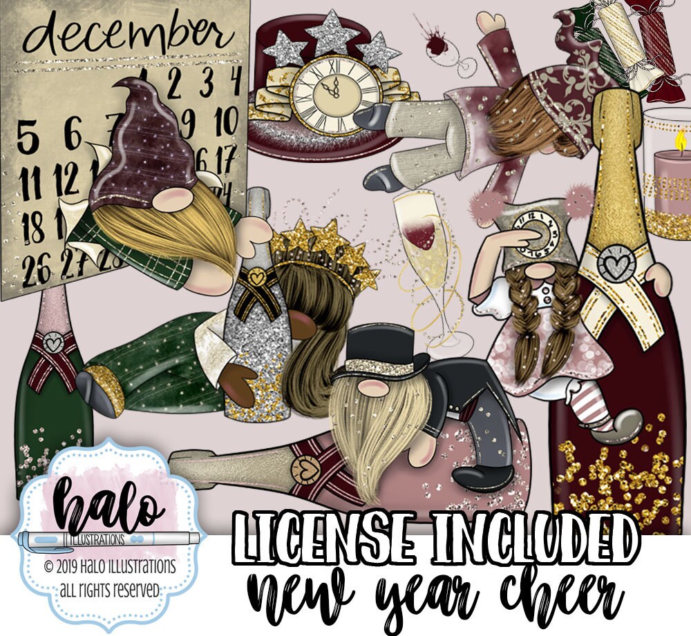 New Years Eve Clipart Hand Drawn Drunken Gnomes Planner Art Celebration ...