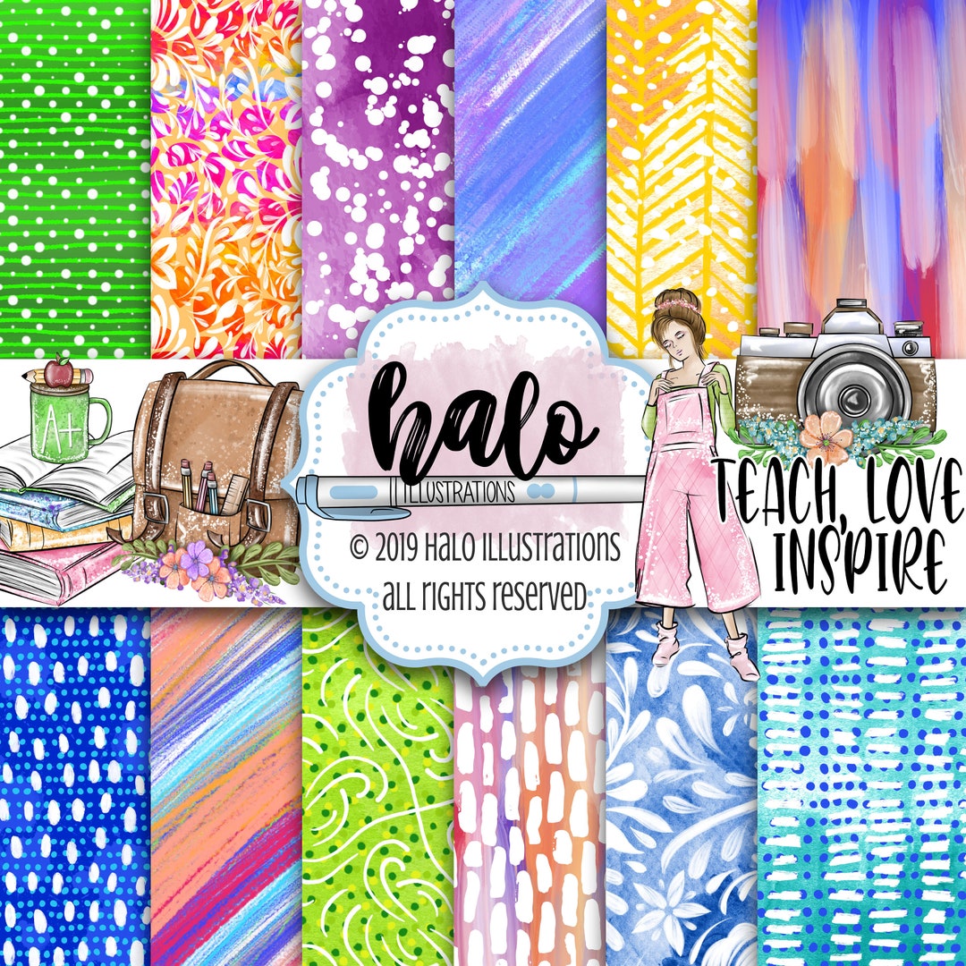 Teach Love Inspire Digital Paper Teacher Paper Pack School - Etsy