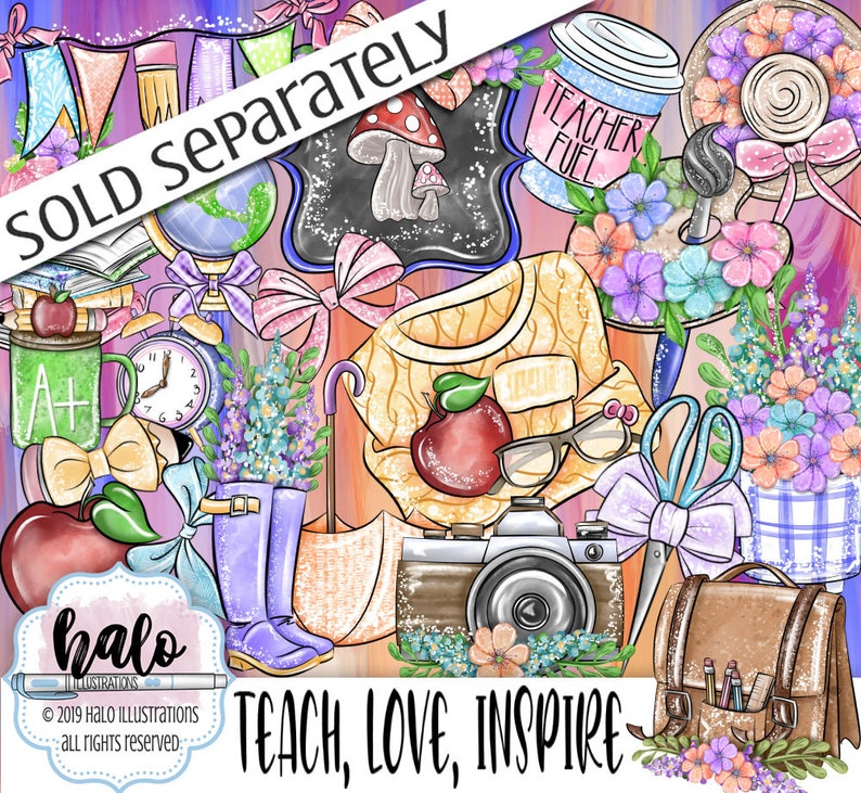 Teach Love Inspire Teacher Clipart Planner Clip Art Fashion - Etsy