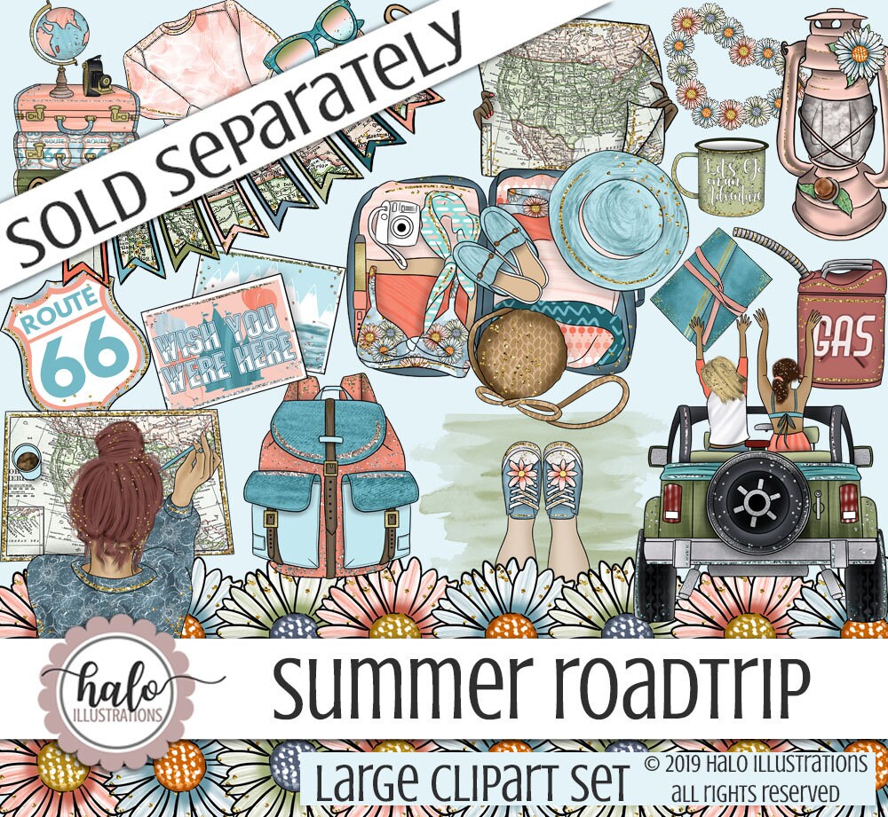 Summer Clipart, Travel Clip Art, Hand Drawn Art, Planner Clipart ...