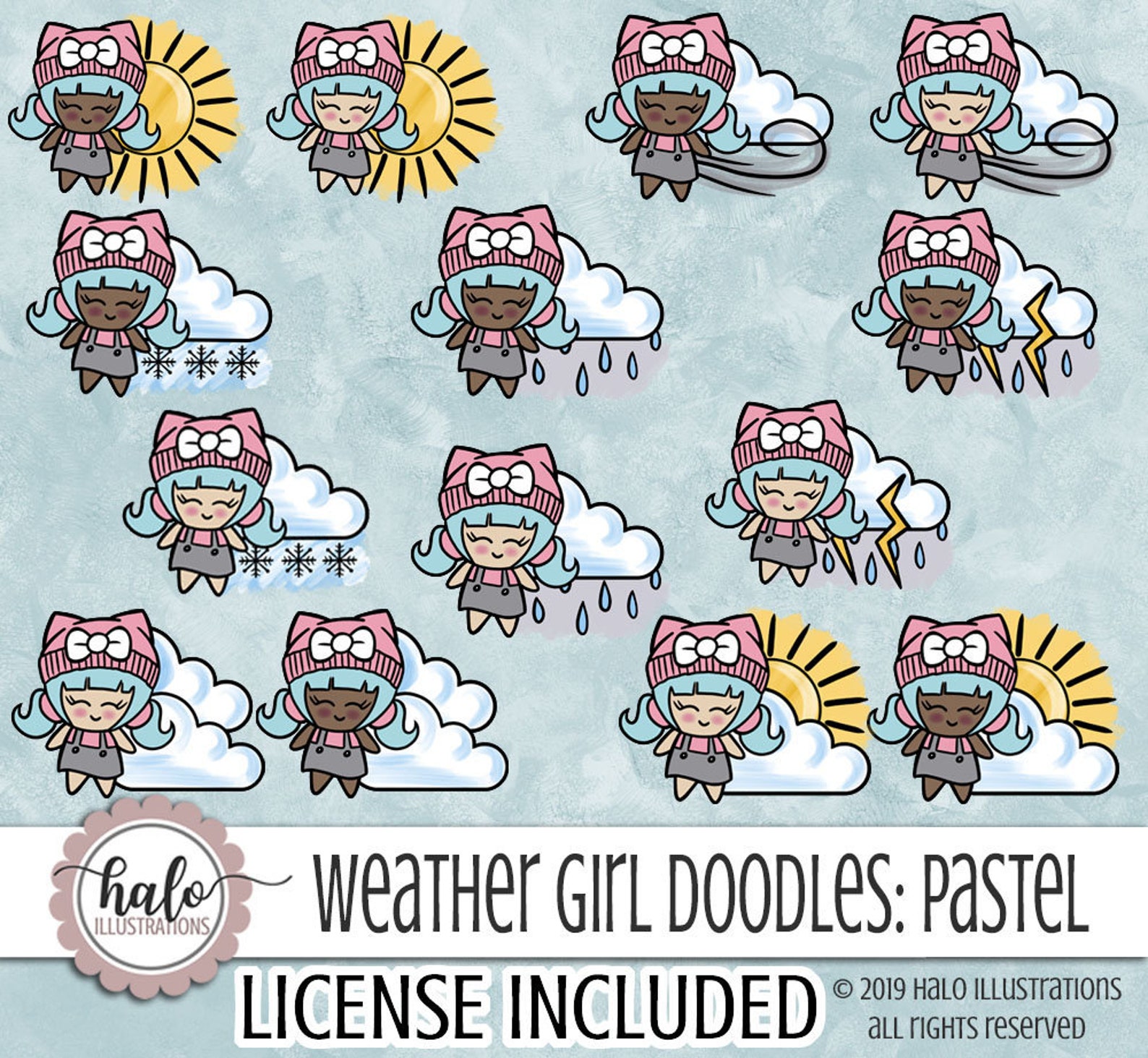 Weather Girl Chibi Doodles Mint Pink Planner Sticker Clipart - Etsy