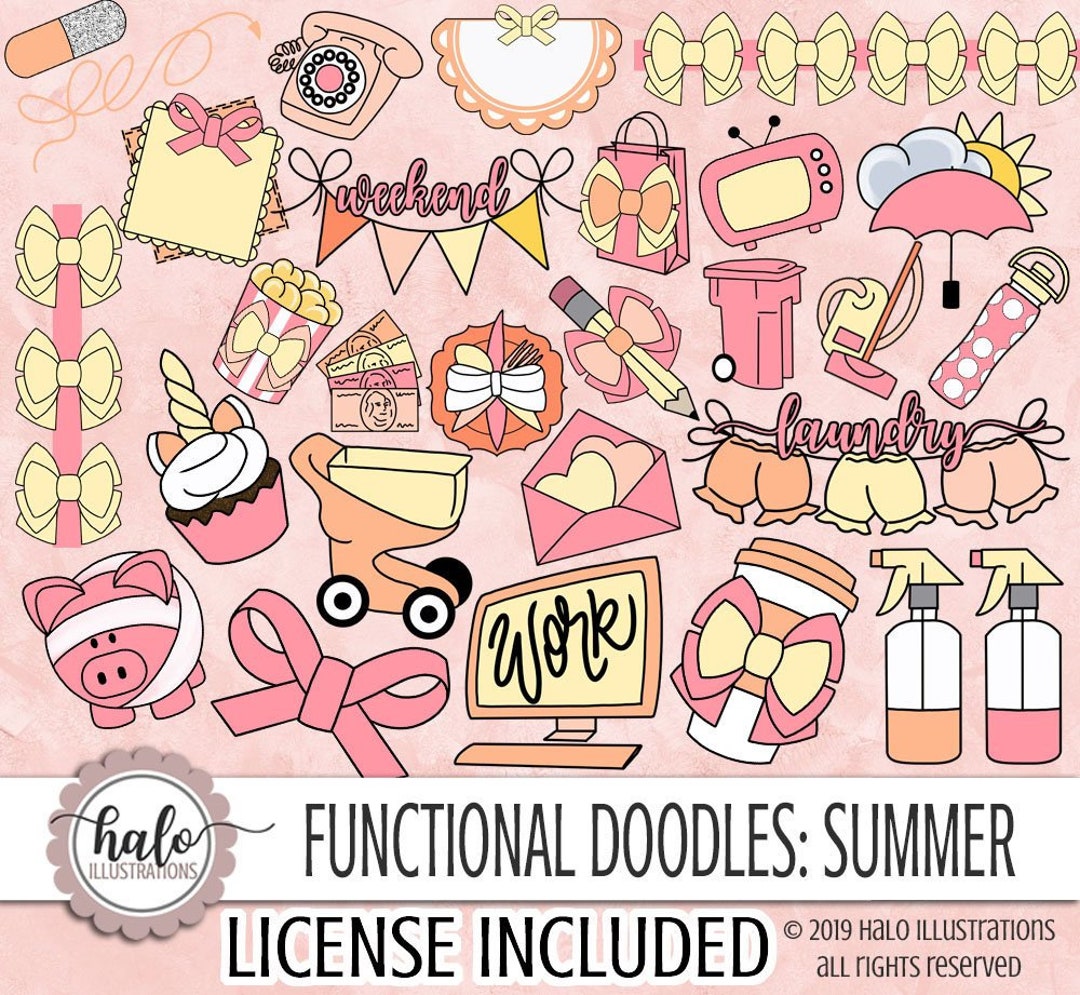 Summer Clipart Hand Drawn Doodle Art Hobonichi Weeks Icons - Etsy
