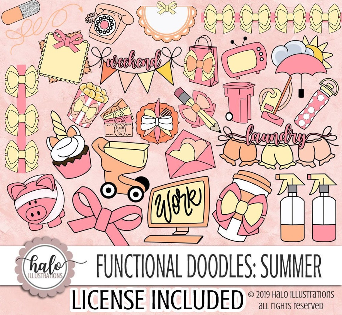 Summer Clipart Hand Drawn Doodle Art Hobonichi Weeks Icons - Etsy