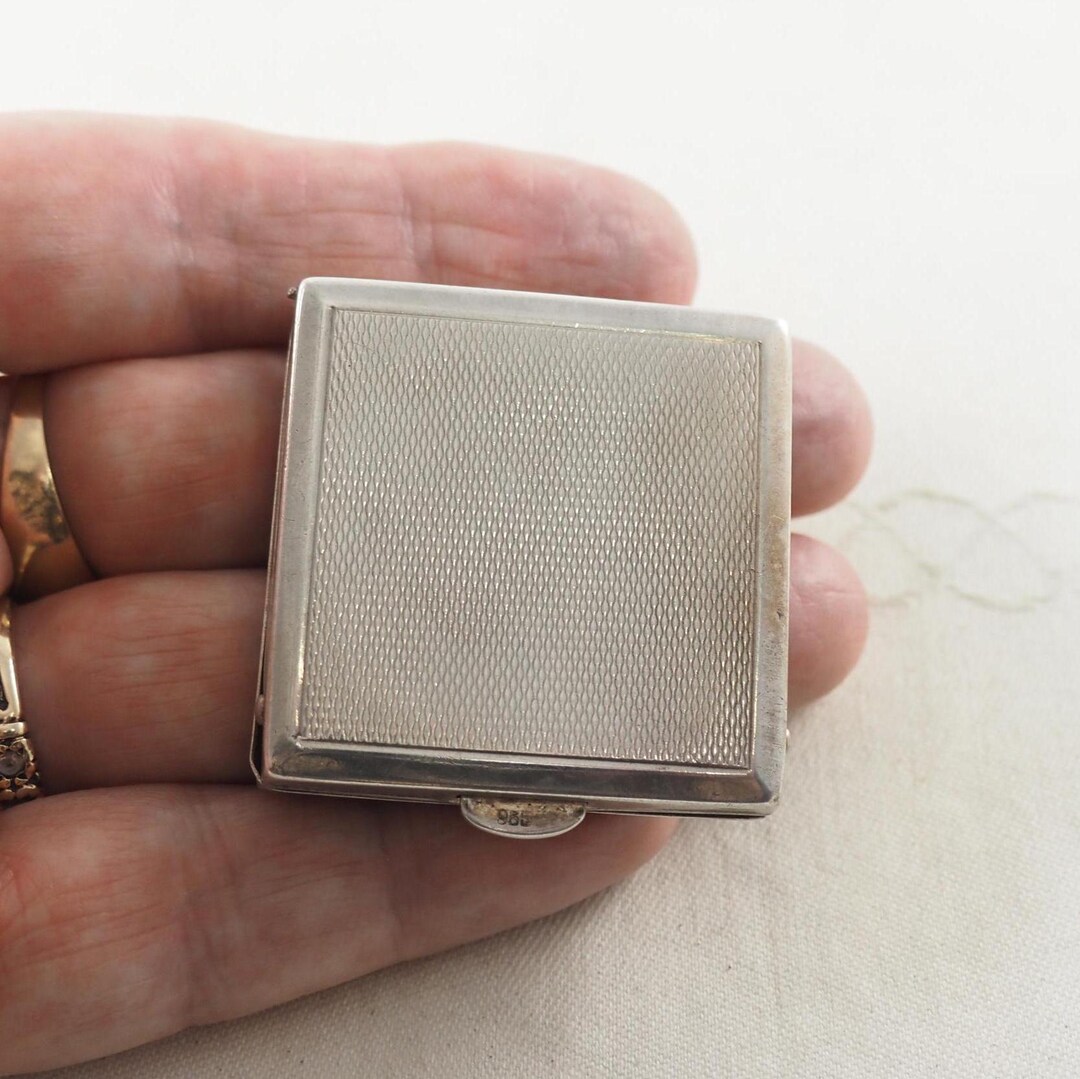 Art Deco Solid Silver Pill Box, Square Shape With Hinged Lid, Machine ...