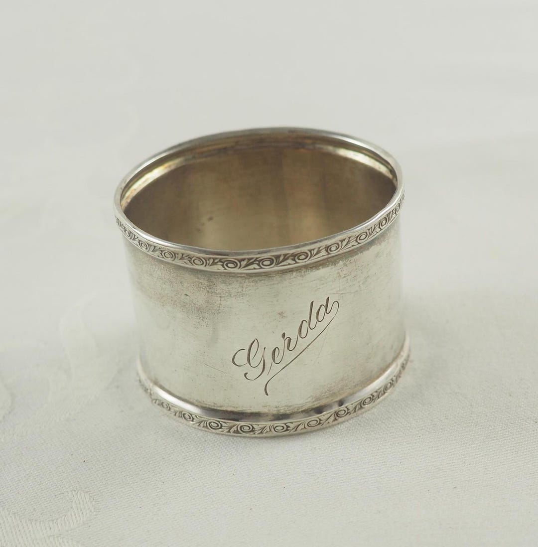 Antique Edwardian Solid Silver Napkin Ring, Engraved Gerda, Scrolling ...