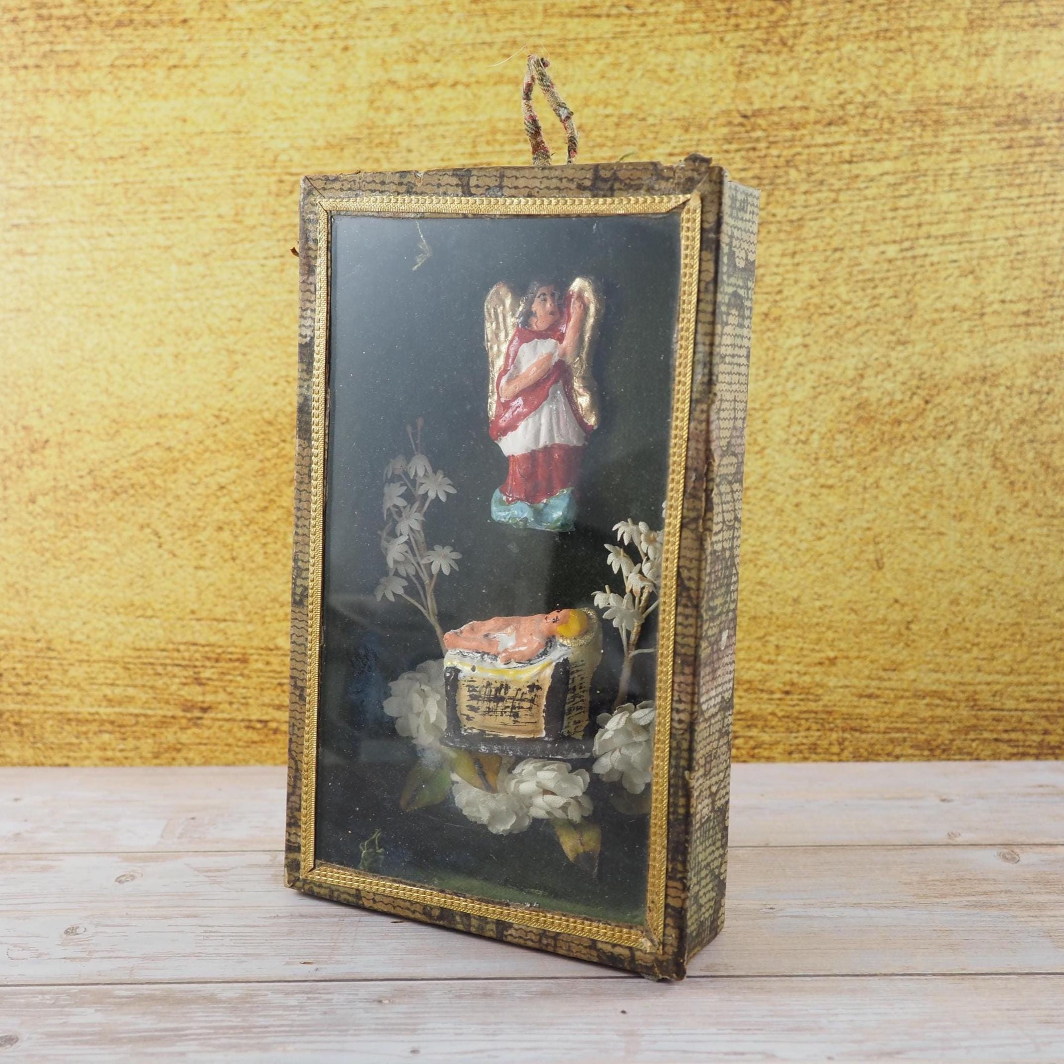 Victorian Diorama, Nativity Scene, Plaster Figures and Silk Flowers ...