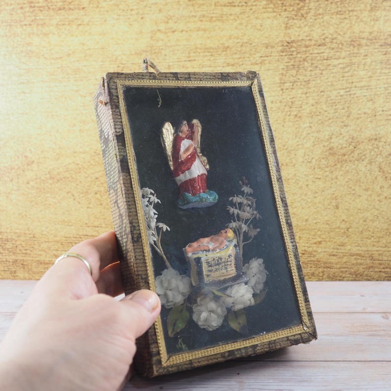 Victorian Diorama, Nativity Scene, Plaster Figures and Silk Flowers ...