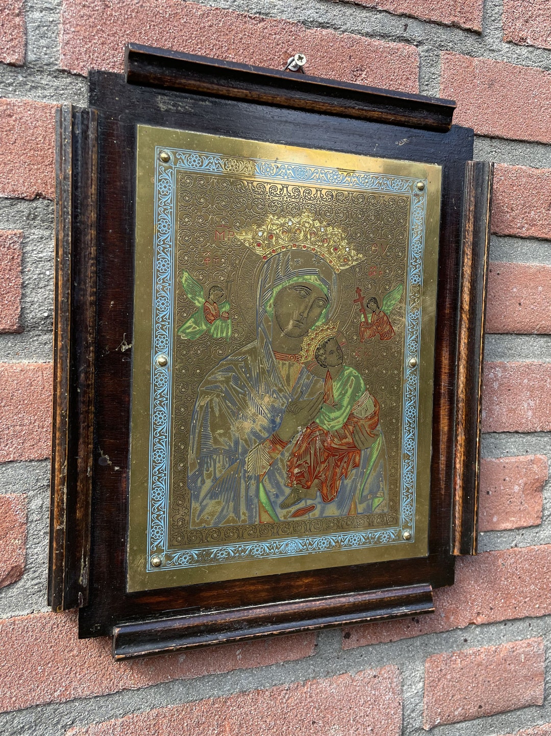 Engraved Brass Plate Icon Saint Mary and Jesus Icon on Brass - Etsy