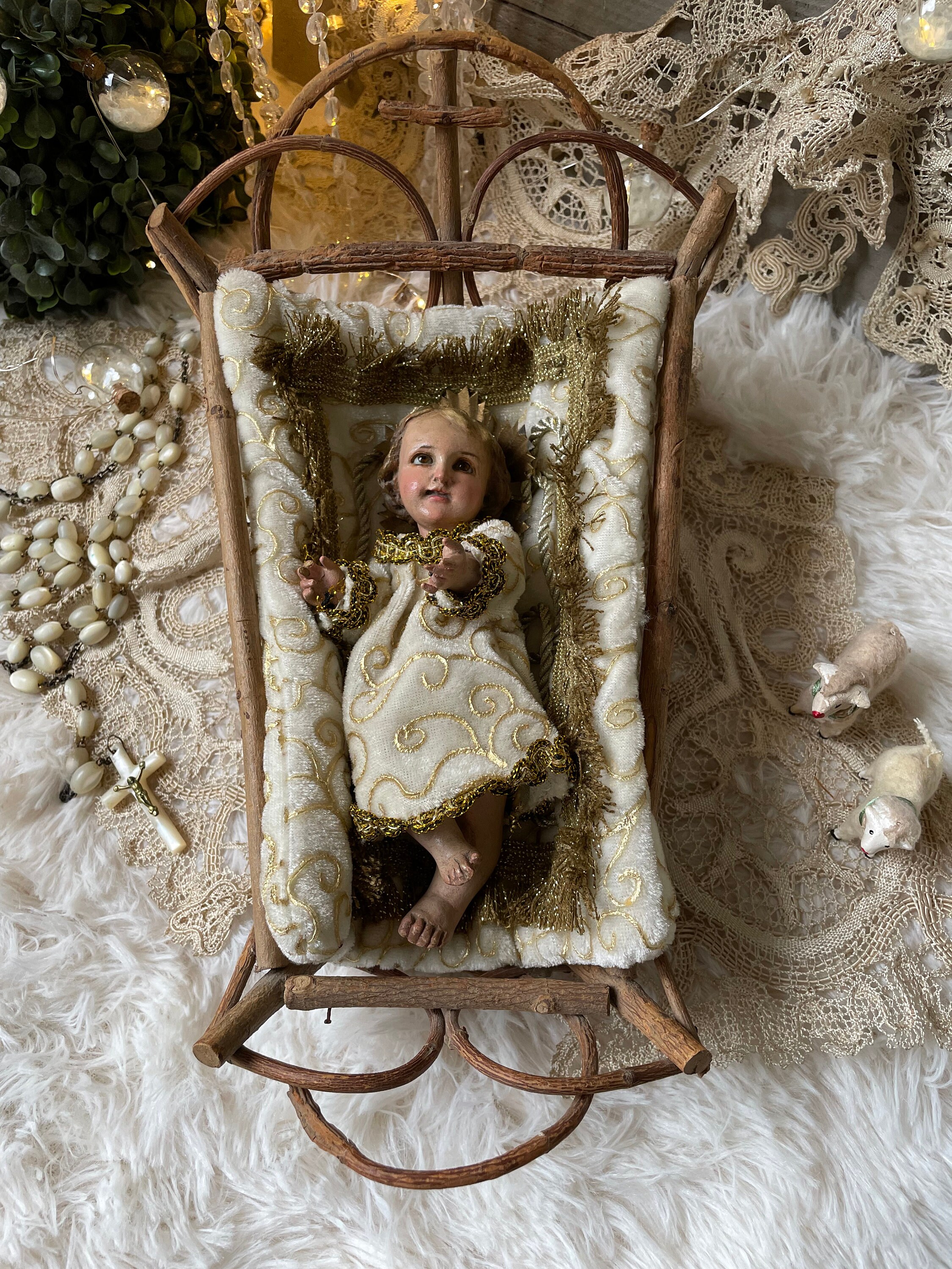 Antique Nativity Child Jesus Polychrome Spain 19th Century Manger Child ...