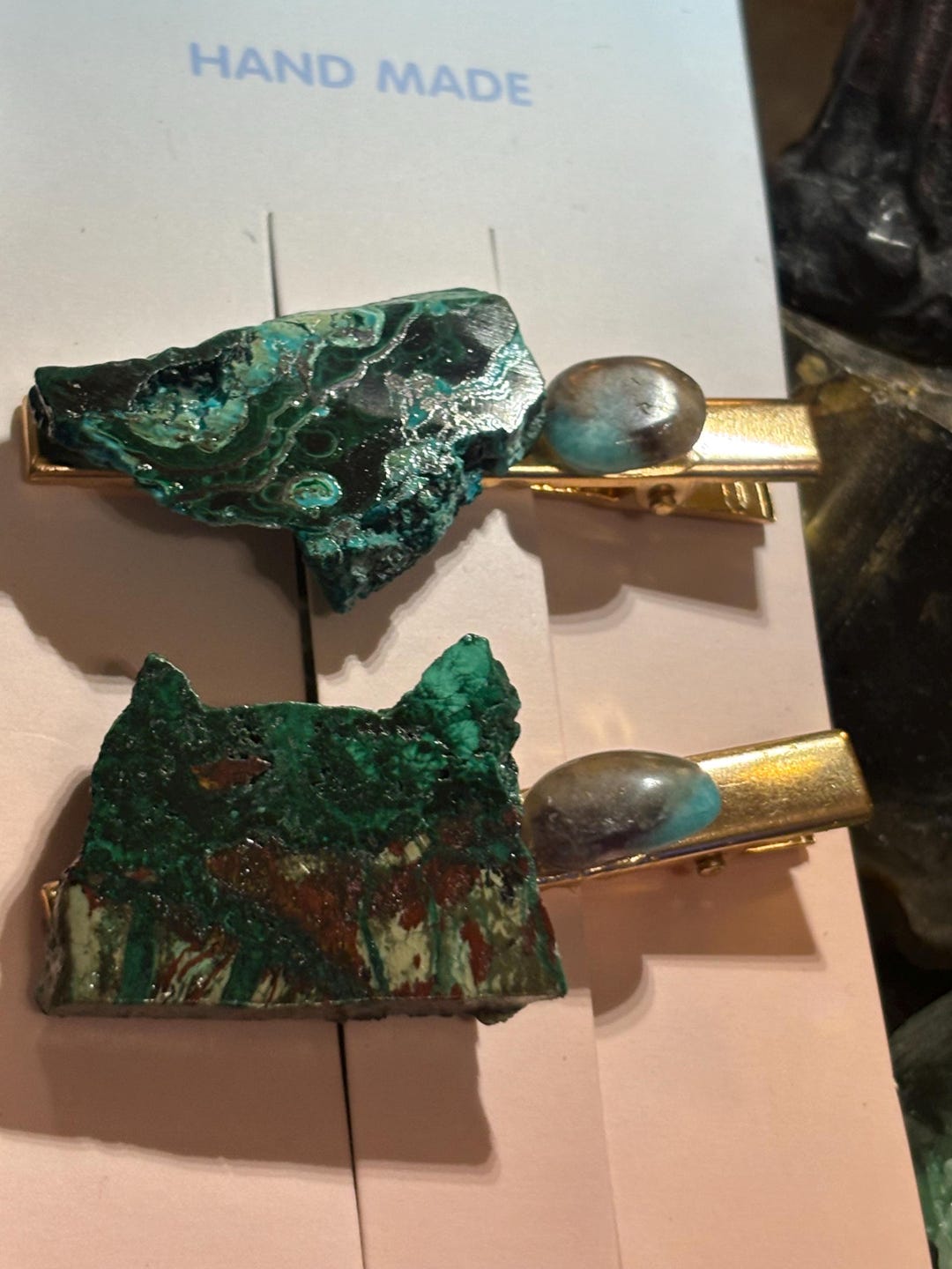 Natural Molochite Stone (with Amazonite) Hair Clips - Handmade by KK ...