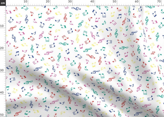 Rainbow Music Symbols Fabric Musical Notes on White by Emma | Etsy