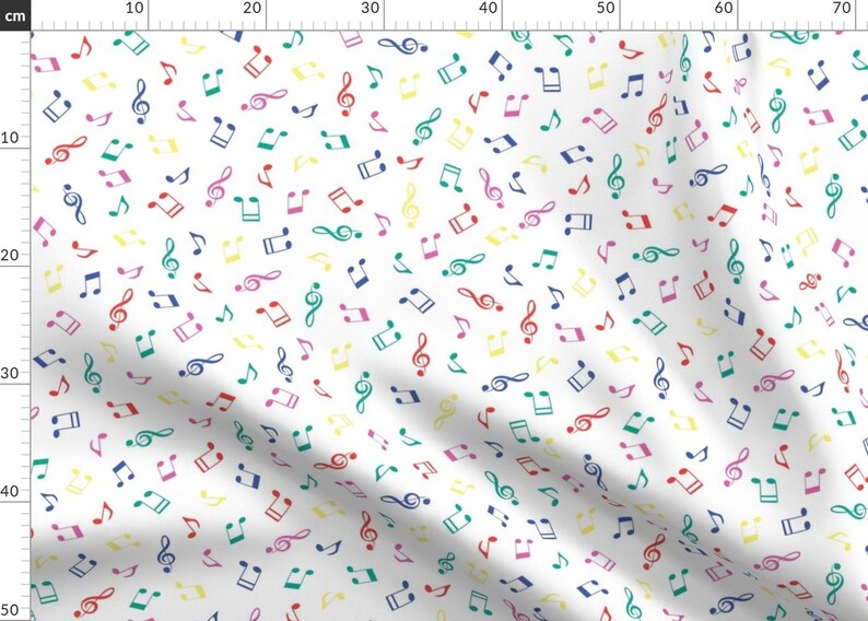 Rainbow Music Symbols Fabric Musical Notes on White by Emma | Etsy