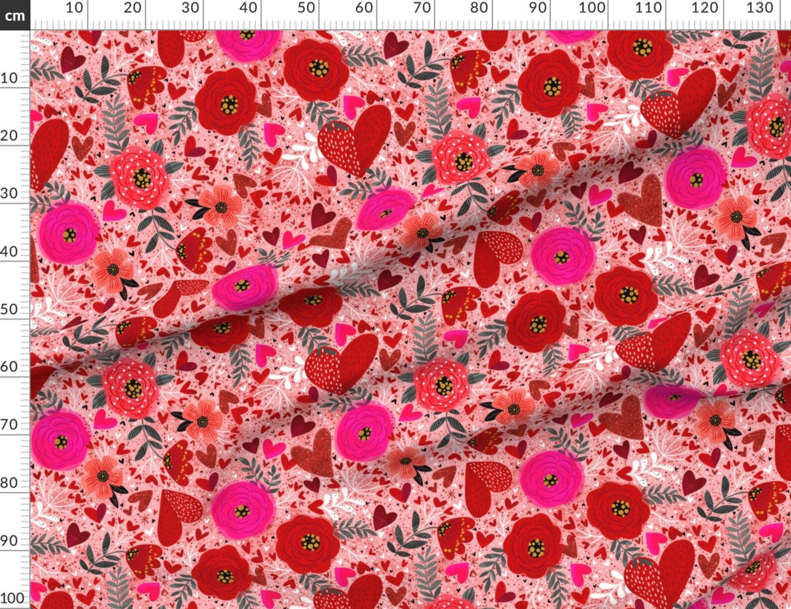 Valentine Floral Hearts Fabric Hearts N Flowers By | Etsy