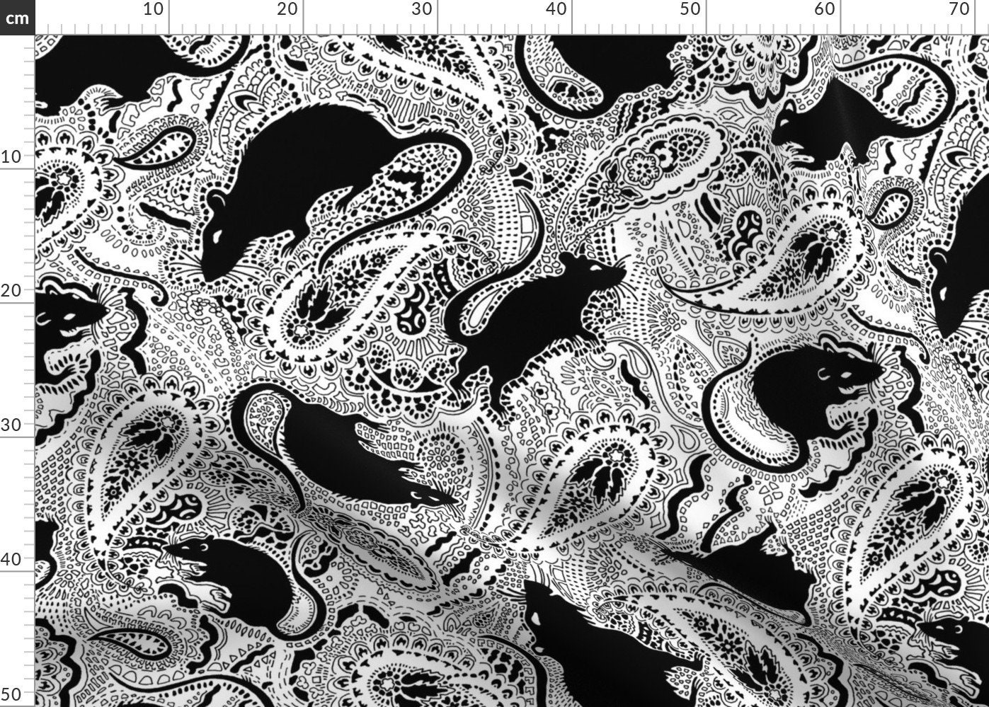 Rat Fabric Paisley Power Large Black Rat Print By | Etsy