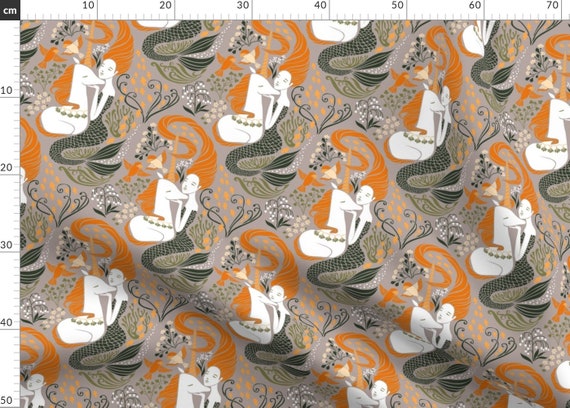 Mermaid Fabric The Mermaid And The Unicorn Atlantic By | Etsy
