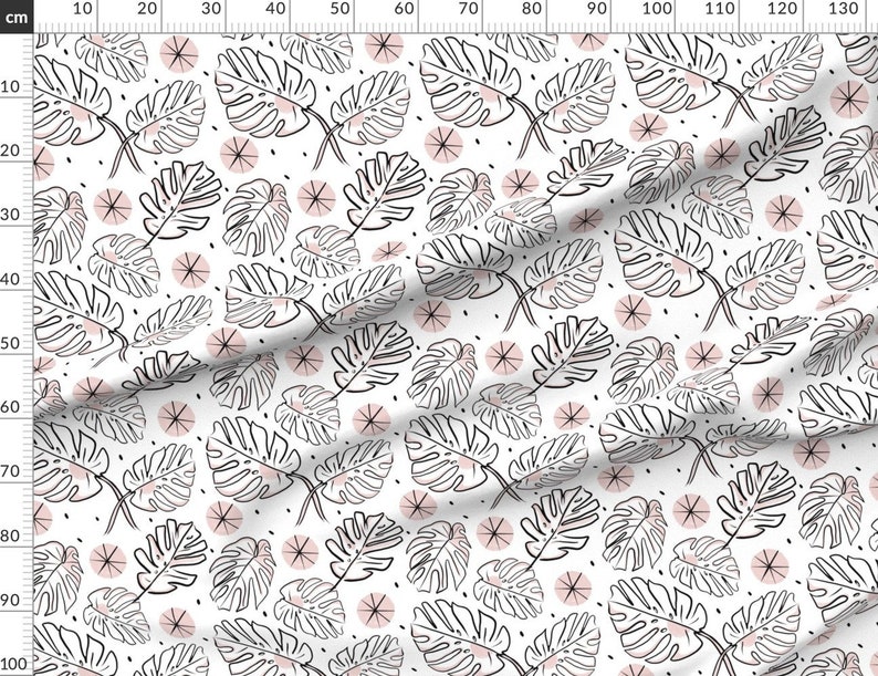 Monstera Fabric Monstera Leaves on White by Tarareed Blush | Etsy