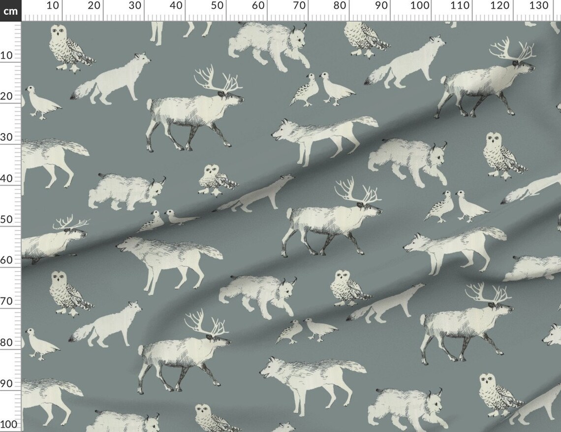 Caribou Fabric Winter Animals Grey By Kate Rowley | Etsy