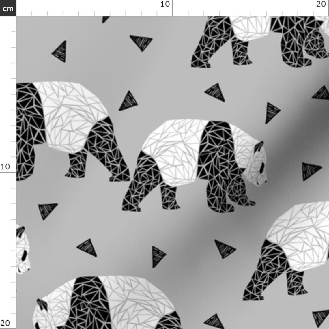 Panda Fabric Geometric Panda Slate And Black By Andrea | Etsy