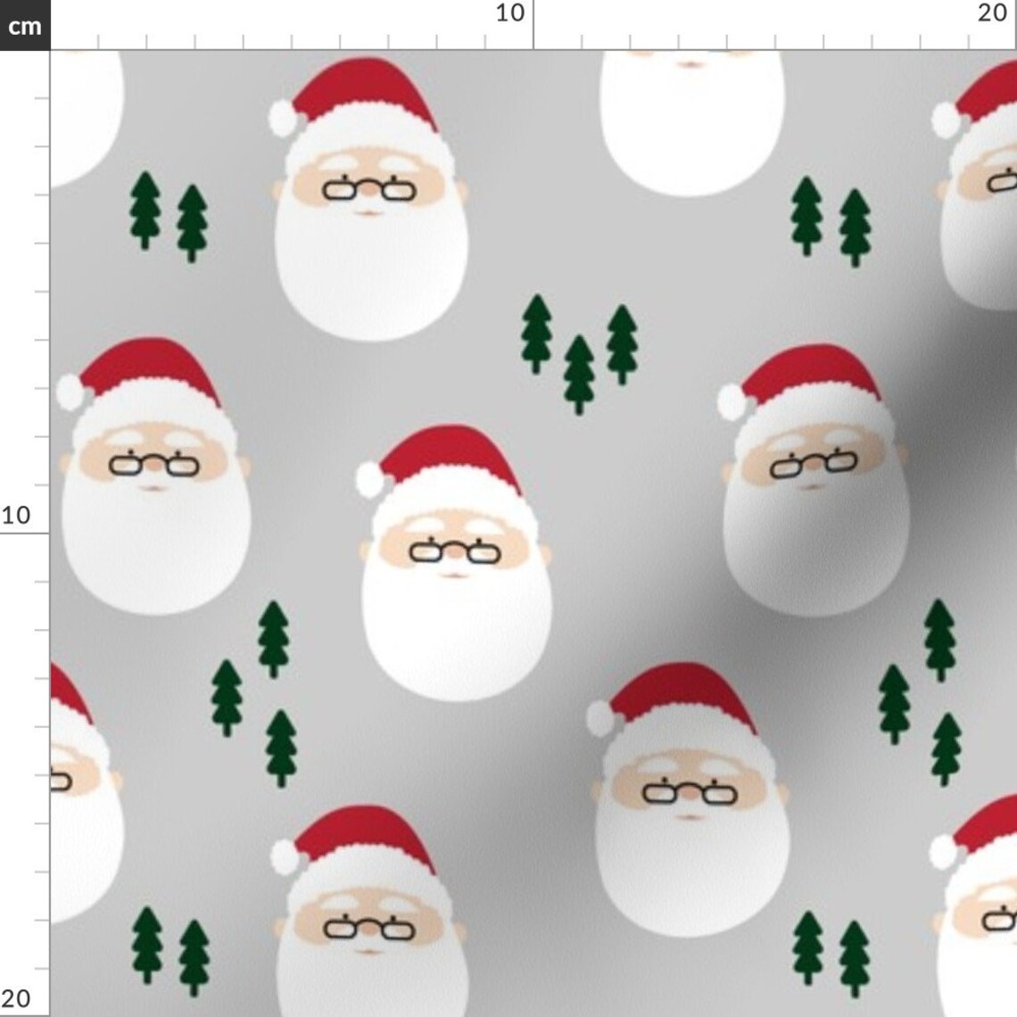 Santa Fabric Santa Claus Green Trees Fabric by | Etsy