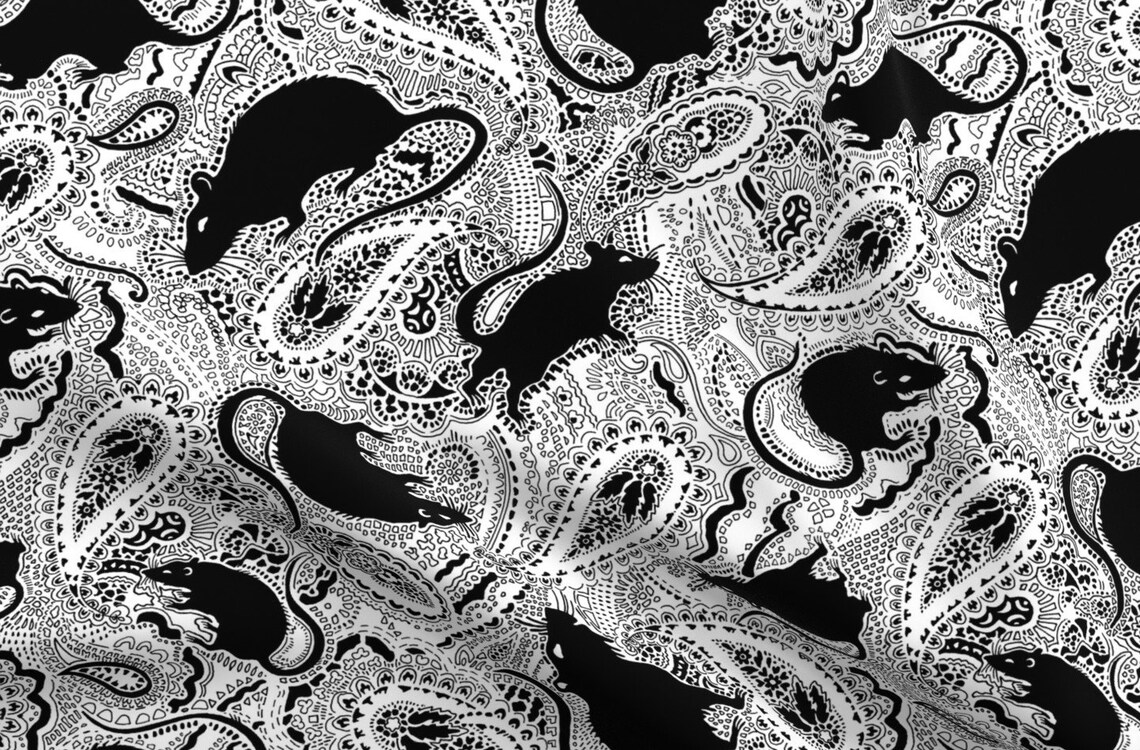 Rat Fabric Paisley Power Large Black Rat Print By | Etsy