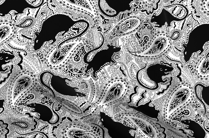 Rat Fabric Paisley Power Large Black Rat Print By | Etsy