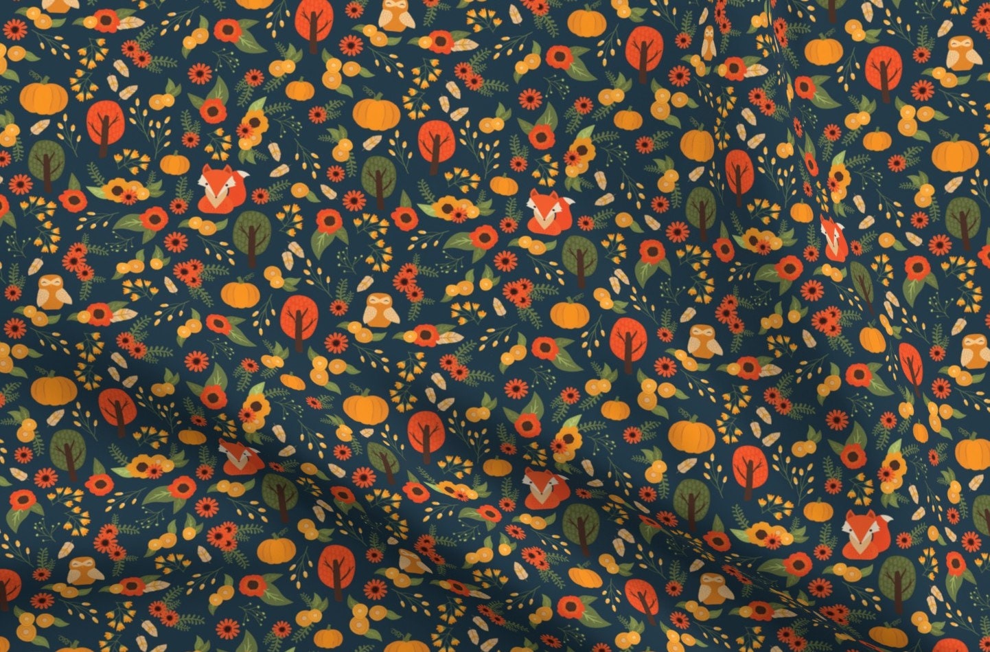 Woodland Floral Fox Fabric Foxy Fall by Mintedtulip Rustic | Etsy